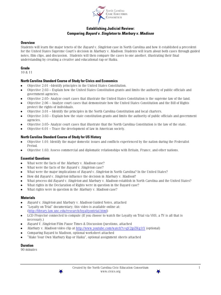 Bayardv Singleton NC | PDF | Marbury V. Madison | United States ...