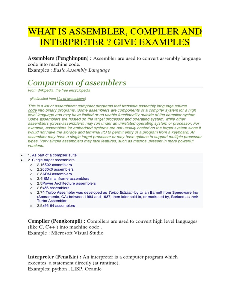What Is Assembler, Compiler and Interpreter ? Give Examples: Comparison ...
