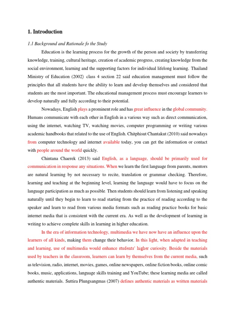 1.1 Background and Rationale Fo The Study | PDF | Multimedia | Learning