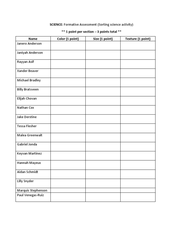 Science Formative Assessment LESSON WEEK | PDF