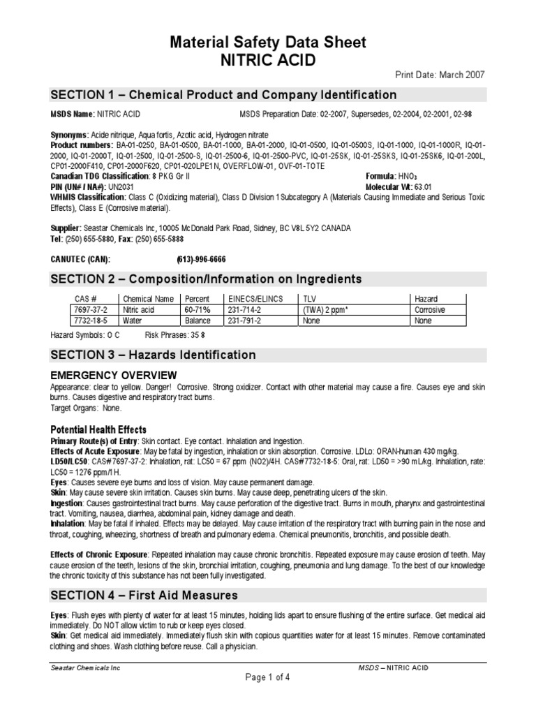 MSDS Asam Nitrat | PDF | Resource Conservation And Recovery Act | Fires