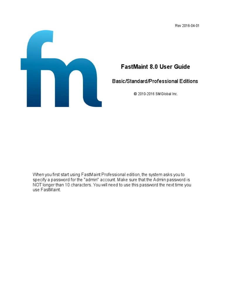 Fastmaint 8.0 User Guide: Basic/Standard/Professional Editions | PDF ...