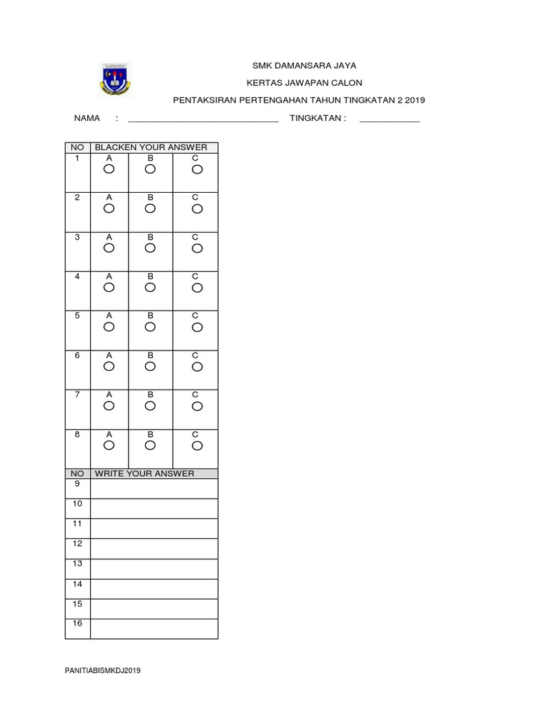 pt3 Answer Sheets | PDF