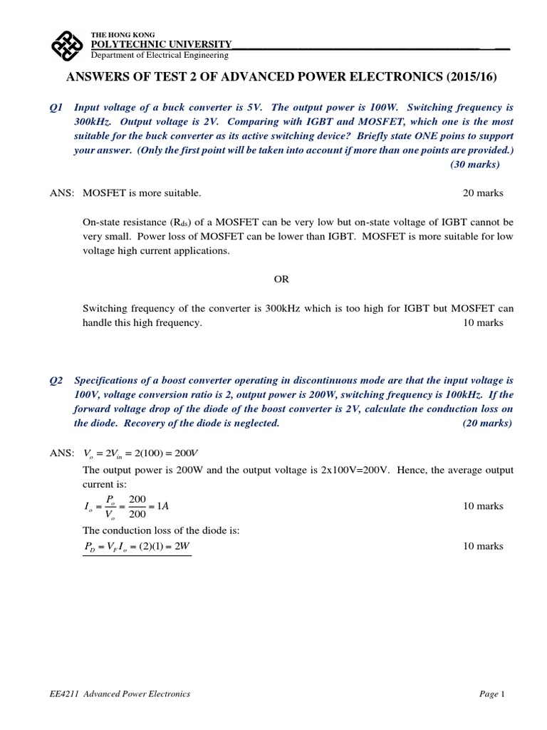 Answer of Test Paper of Advanced Power Electronics 2015 (Benny Yeung ...