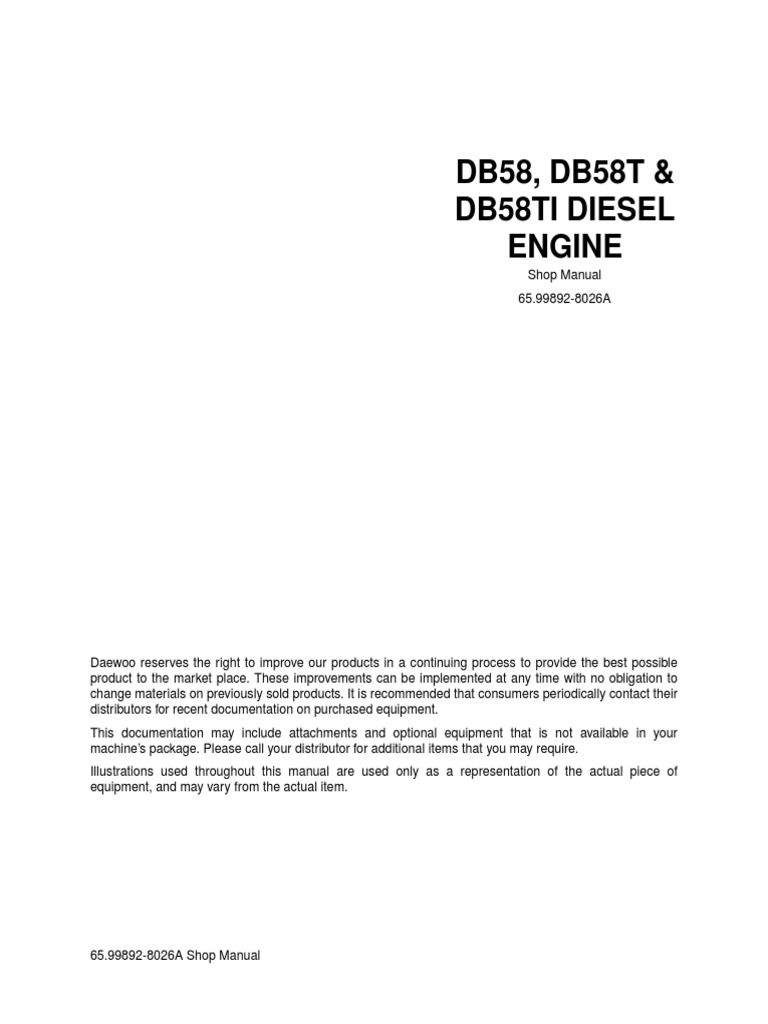 Comprehensive Shop Manual for Daewoo DB58, DB58T and DB58TI Diesel ...
