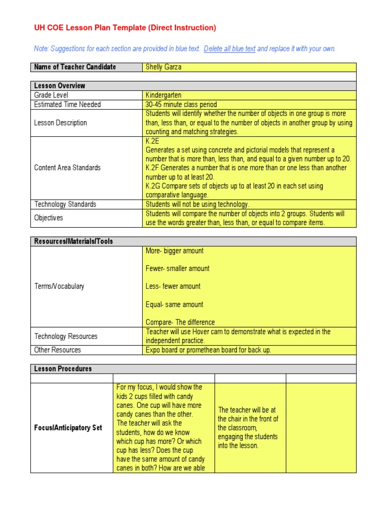 Kindergarten Math Comparison Lesson | PDF | Kindergarten | Teachers
