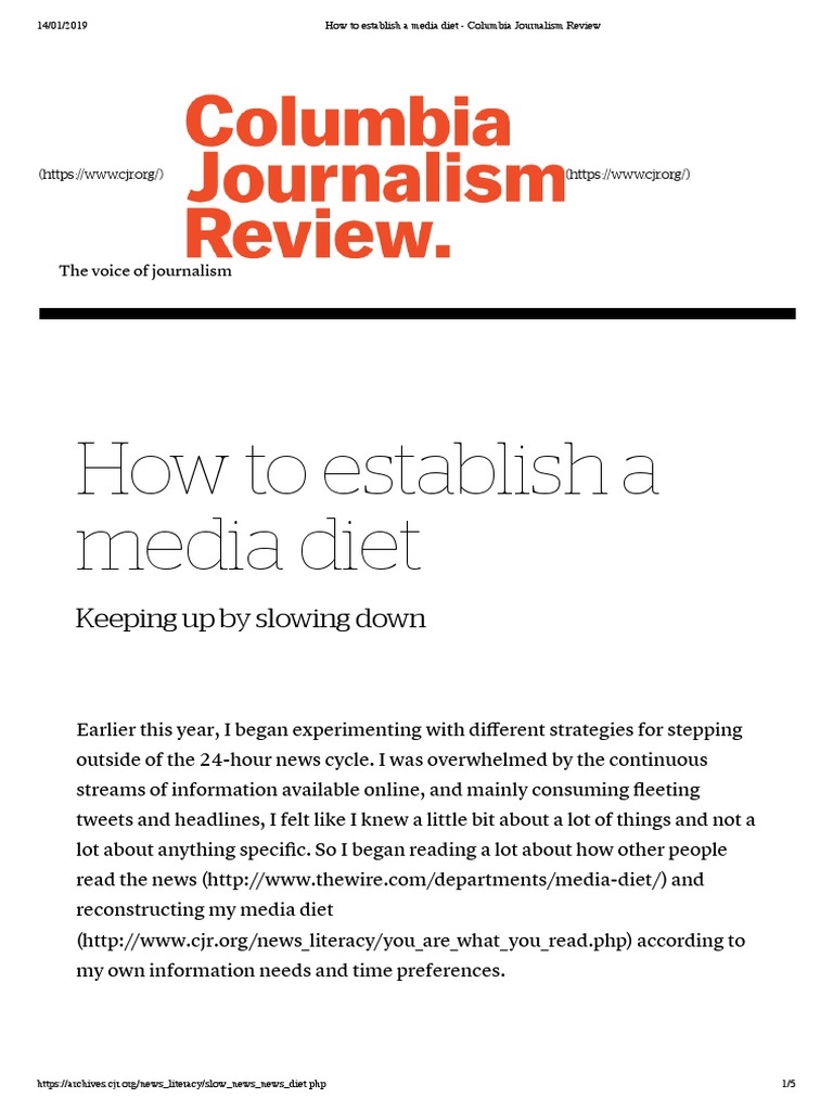 Jihii Jolly - How To Establish A Media Diet - Columbia Journalism Review | PDF | News | Journalism