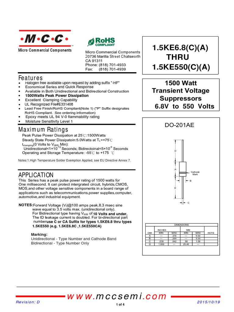 1 5ke150ca-Mcc PDF | PDF | Manufactured Goods | Electronics