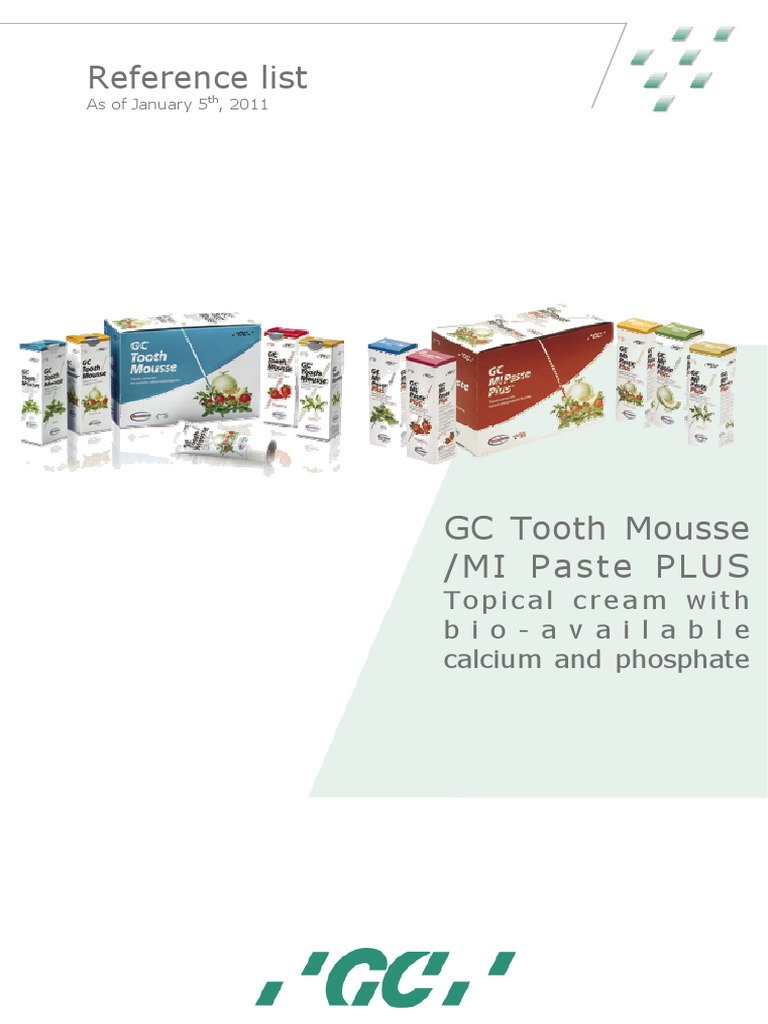 Reference List: GC Tooth Mousse /MI Paste PLUS | PDF | Tooth Enamel ...
