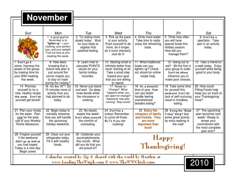 Calendar November 2010 | PDF | Foods