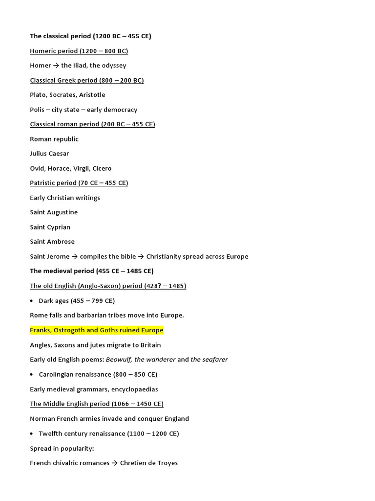 English Literature Timeline | PDF | English Literature | British Literature