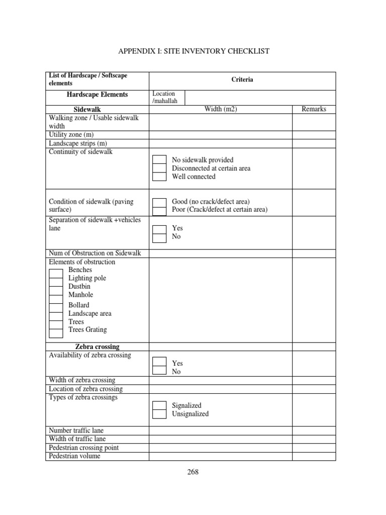 Appendix I: Site Inventory Checklist: Hardscape Elements Sidewalk | PDF ...