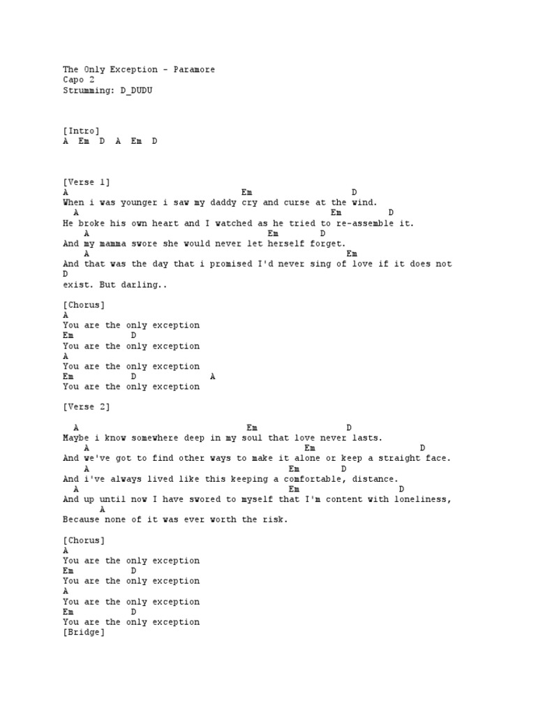 The Only Exception | PDF | Song Structure | Vocal Music