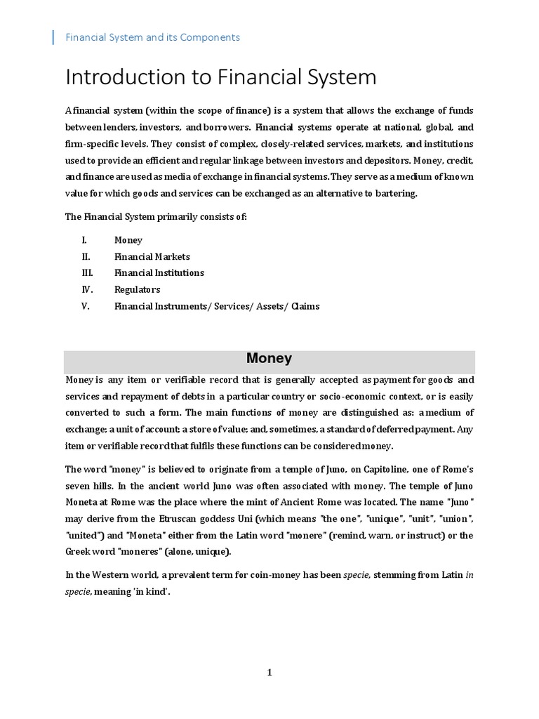 Introduction To Financial System | PDF | Financial Markets | Money