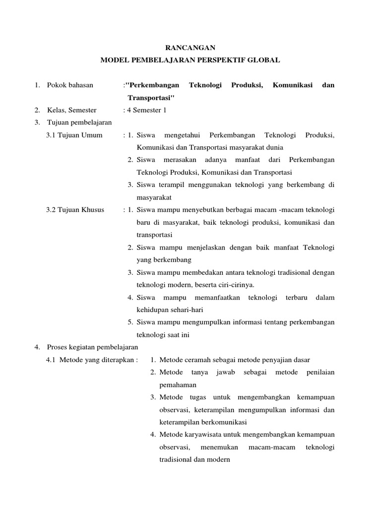 Rancangan Model Pembelajaran PERSPEKTIF GLOBAL | PDF