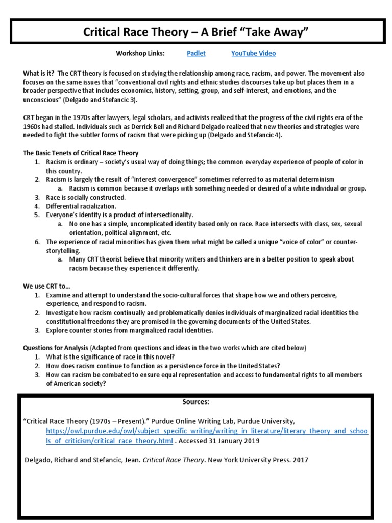 Critical Race Theory Handout | PDF | Critical Race Theory | Racism