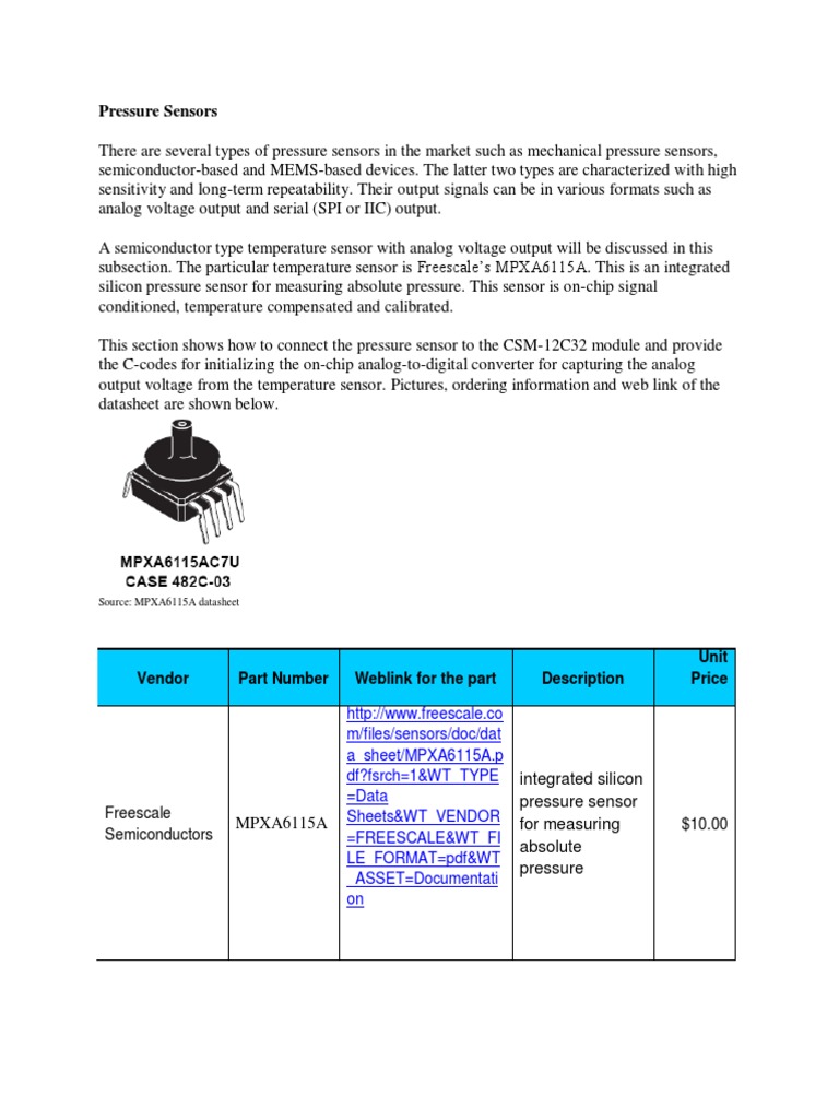 Pressure Sensor | PDF | Analog To Digital Converter | Sensor