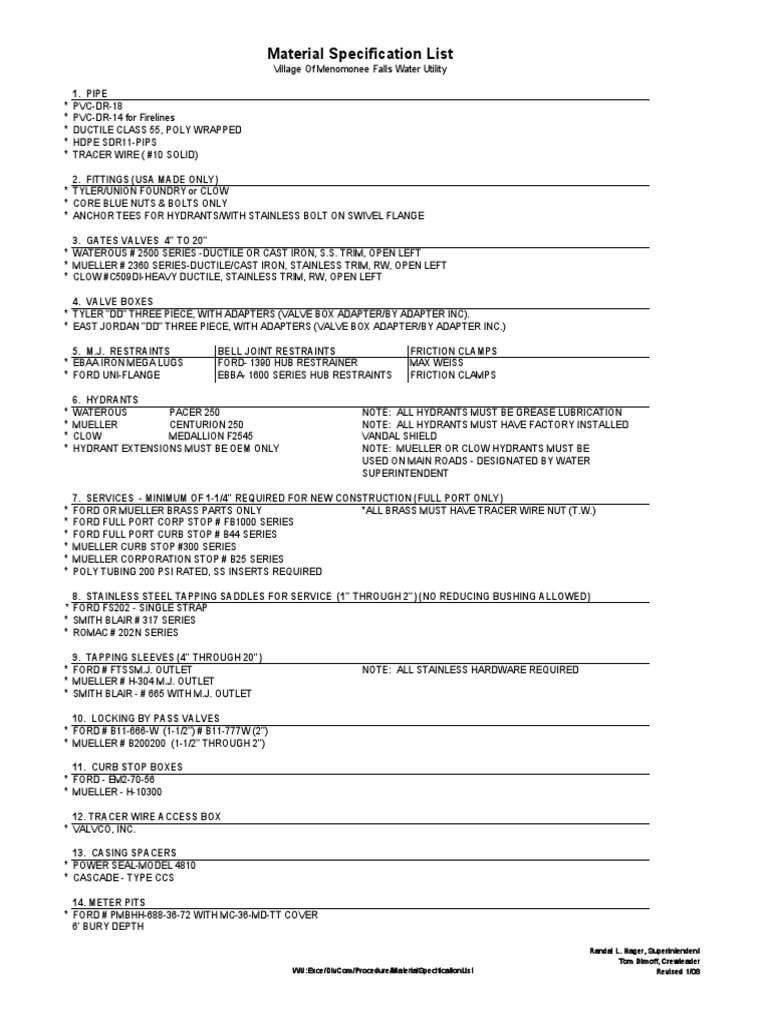 Material Spec Sheets | PDF | Building Engineering | Manufactured Goods