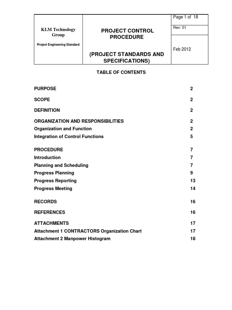 Project Standard and Specifications Project Control Procedure Rev01 Web ...
