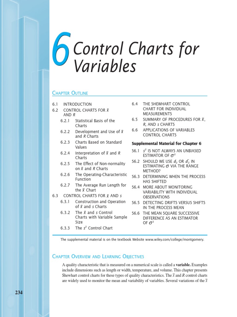 Control Charts For Variables: Hapter Utline | PDF | Analysis | Statistical Theory