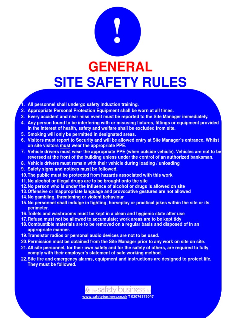 Site Safety Rules: General