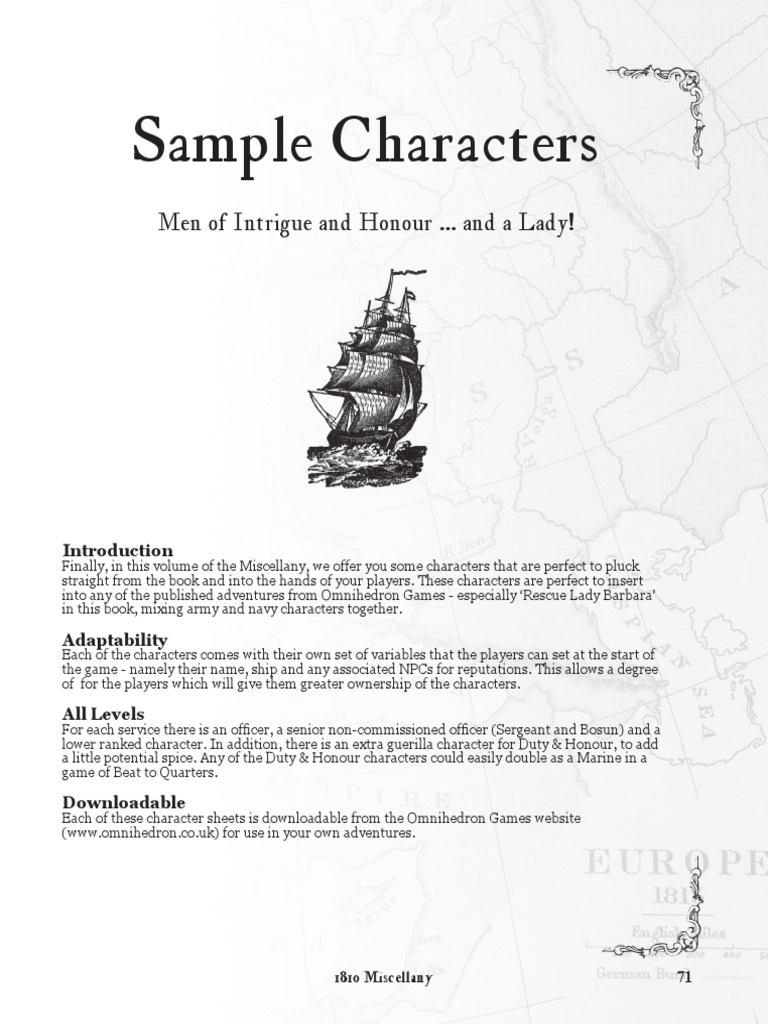 Sample Characters: Men of Intrigue and Honour ... and A Lady! | PDF ...