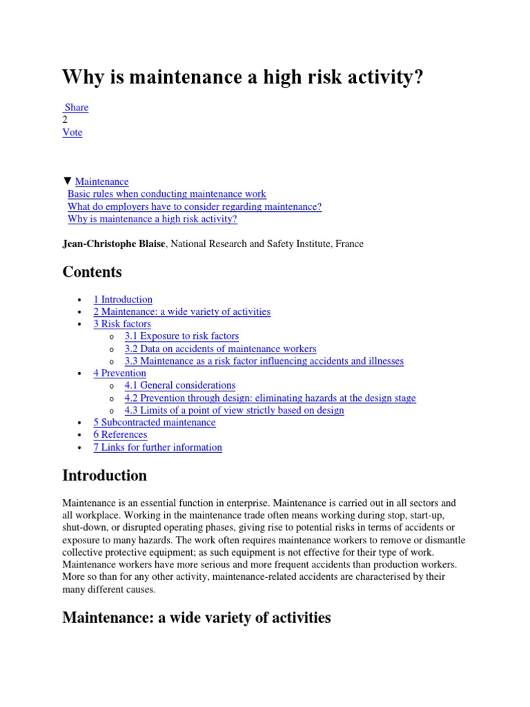 Why Is Maintenance A High Risk Activity | PDF | Occupational Safety And ...