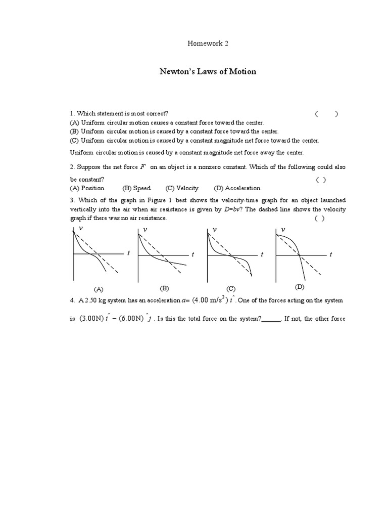Newton's Laws of Motion Homework Guide | PDF | Teaching Methods ...