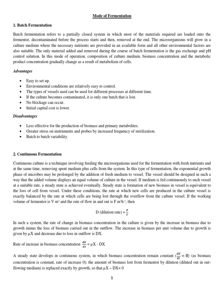 Advantages: Mode of Fermentation 1. Batch Fermentation | PDF | Fermentation | Physical Sciences