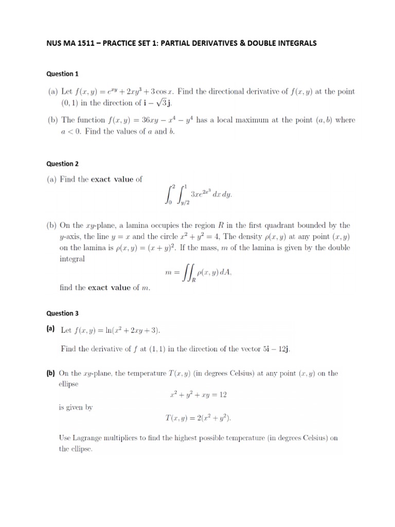 Derivatives and Double Integral | PDF