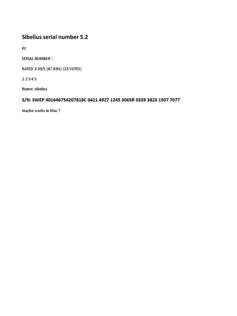 Sibelius Serial Number 5.2 | PDF