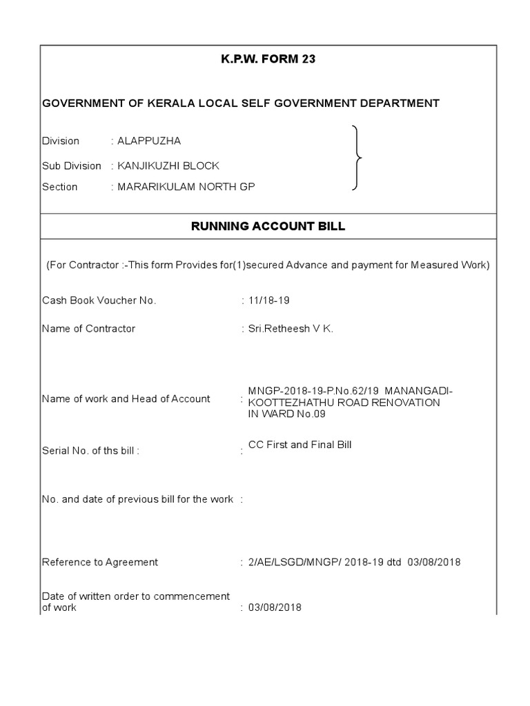 K.P.W. FORM 23: Government of Kerala Local Self Government Department ...