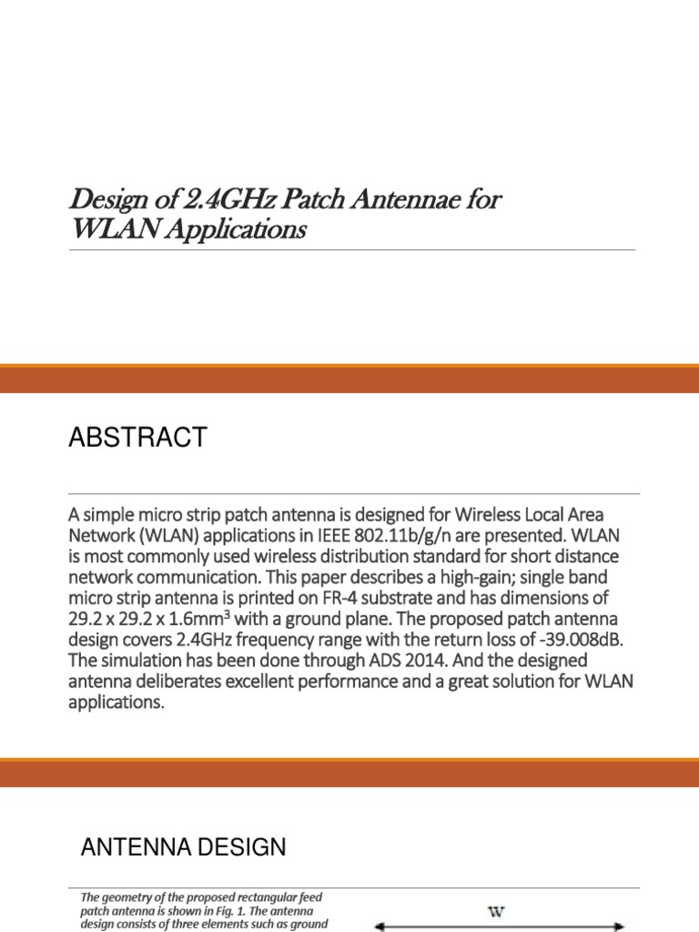 Design of 2.4Ghz Patch Antennae For Wlan Applications | PDF | Antenna ...