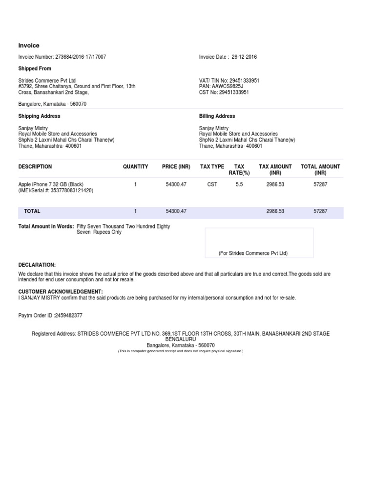 Iphone 7 Innvoice | PDF | Invoice | Receipt