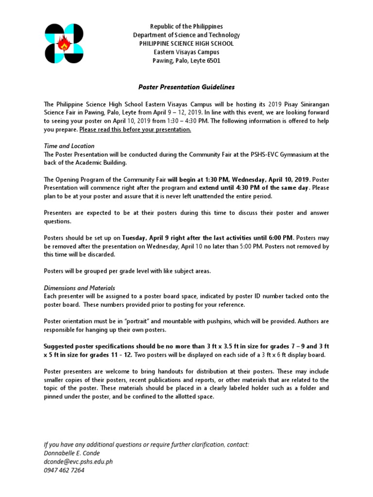 (Community Fair) Poster Presentation Guidelines 2019 PDF | PDF | Poster ...