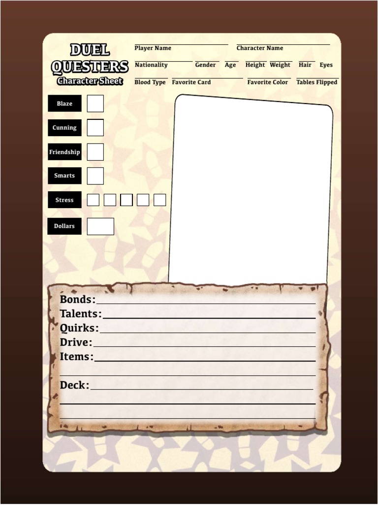 Duel Questers Character Sheet | PDF | Games & Activities