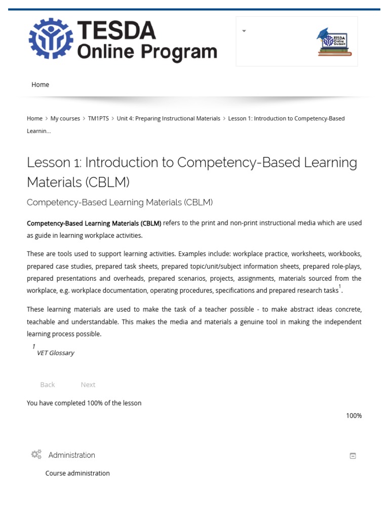 TM1PTS - Lesson 1 - Introduction To Competency-Based Learning Materials ...