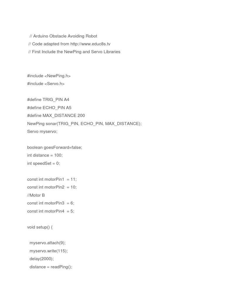 Obstacle Avoiding Robot Arduino Code-1 PDF | PDF | Theoretical Computer Science | Computer Data