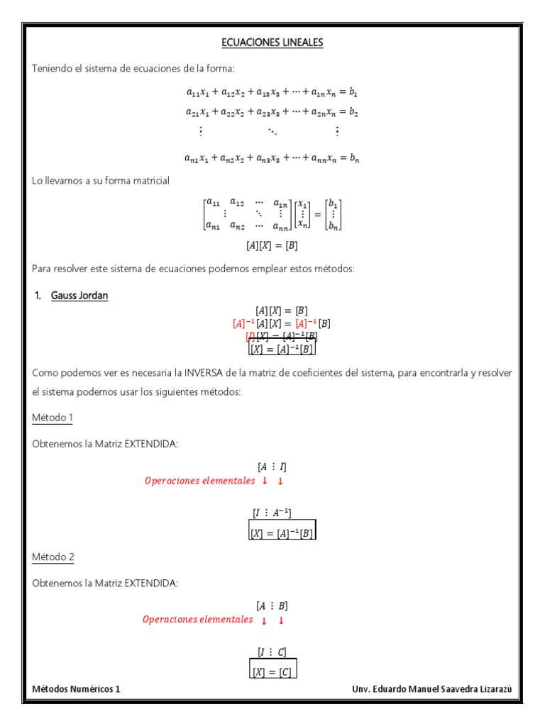 ECUACIONES LINEALES Formulario | PDF | Matriz (Matemáticas) | Análisis numérico
