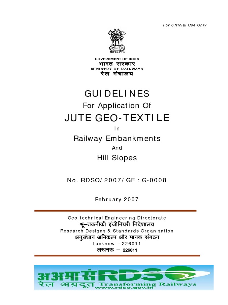 Rdso Ge-G-8-Jute Geo-Textile On Railway Embankments & Hill Slopes PDF ...