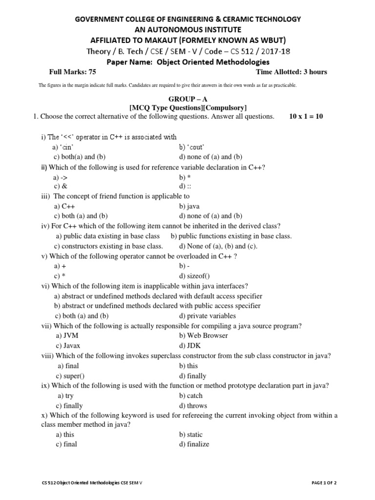 2017 CS512 Object Oriented Methodologies | PDF | C++ | Method (Computer ...