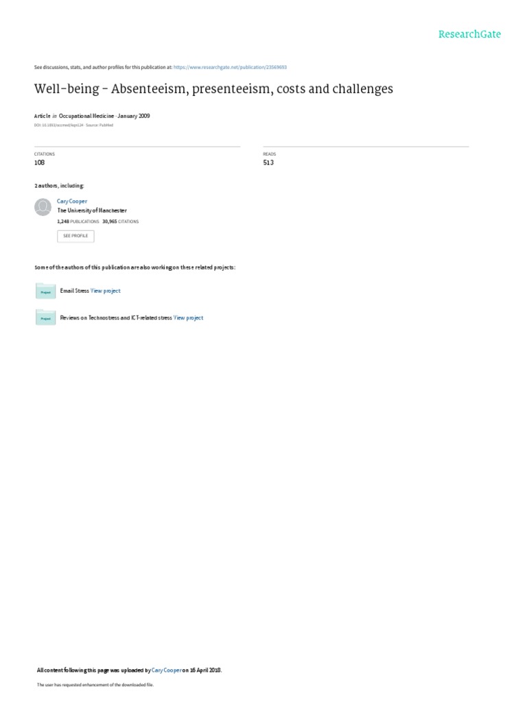 Well-Being - Absenteeism Presenteeism Costs and CH | PDF | Mental ...