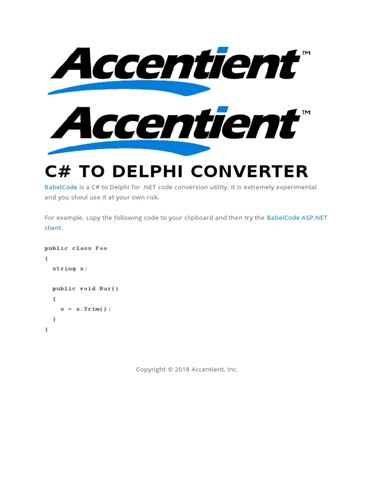 C# To Delphi Converter - Accentient - MHT | PDF | Computers ...
