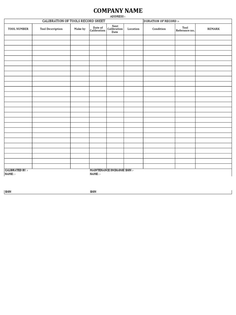 Tool Calibration Record Template | PDF