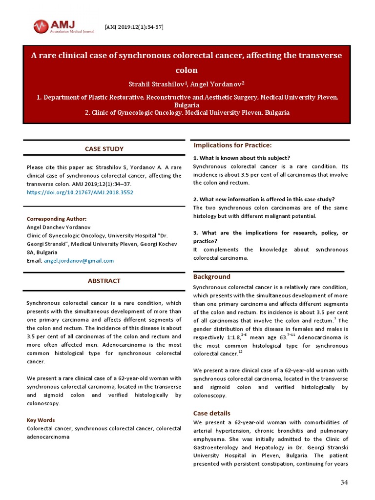 A Rare Clinical Case of Synchronous Colorectal Cancer, Affecting The ...