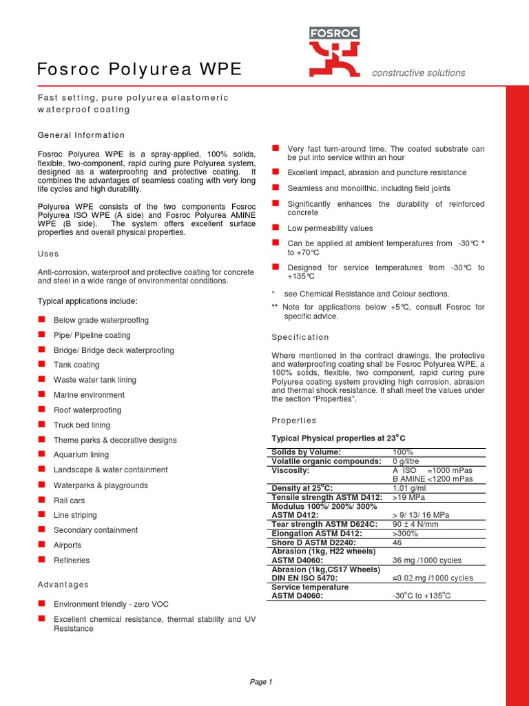 Fosroc Polyurea WPE | PDF | Solid | Wear