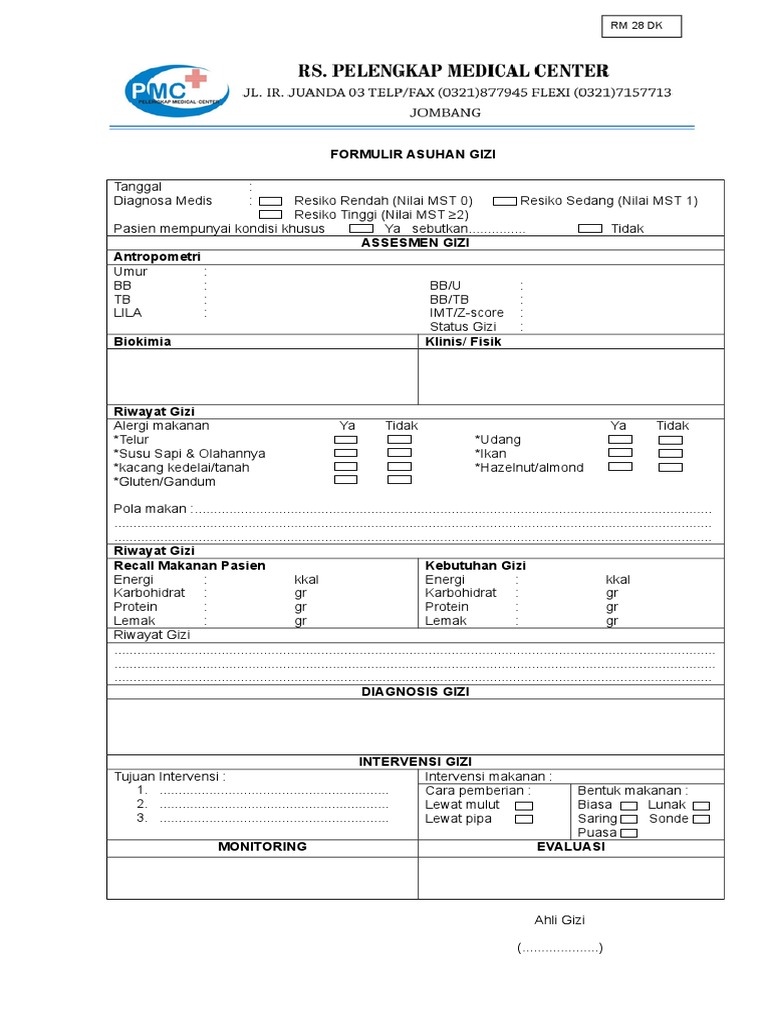Formulir Asuhan Gizi | PDF