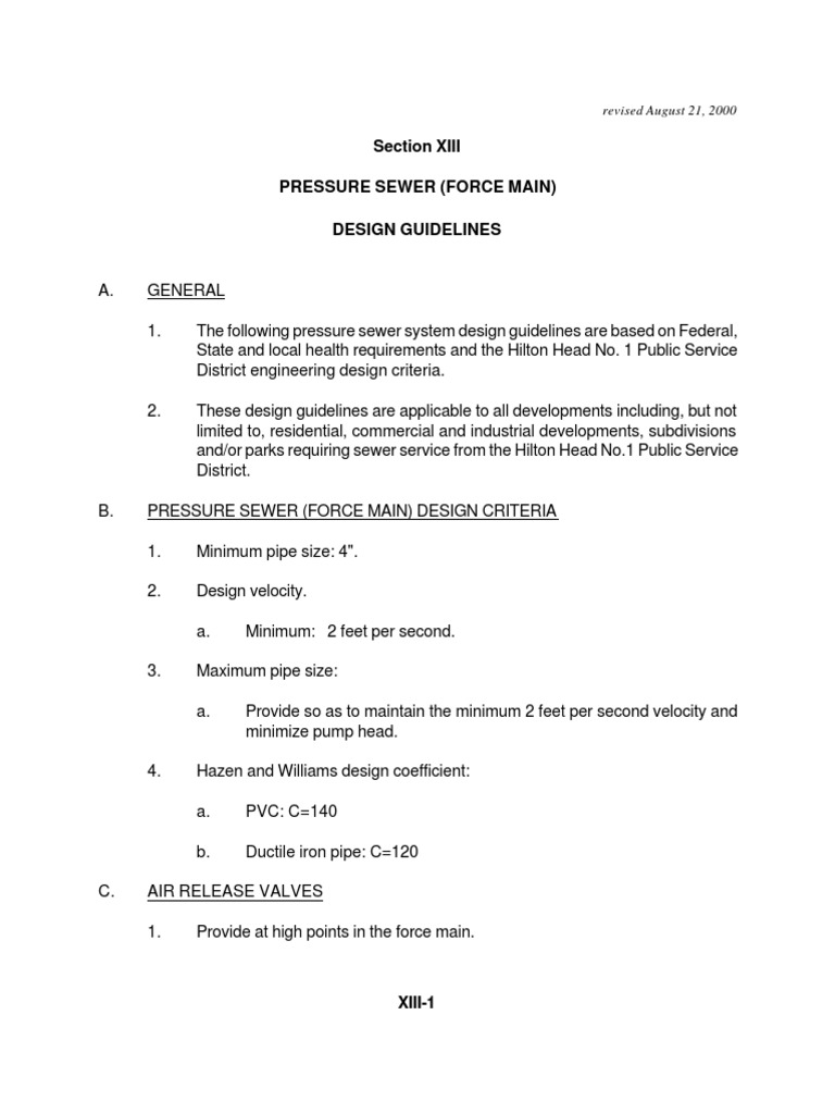 Section 13 - Pressure Sewer Force Main Design Guideline | PDF ...