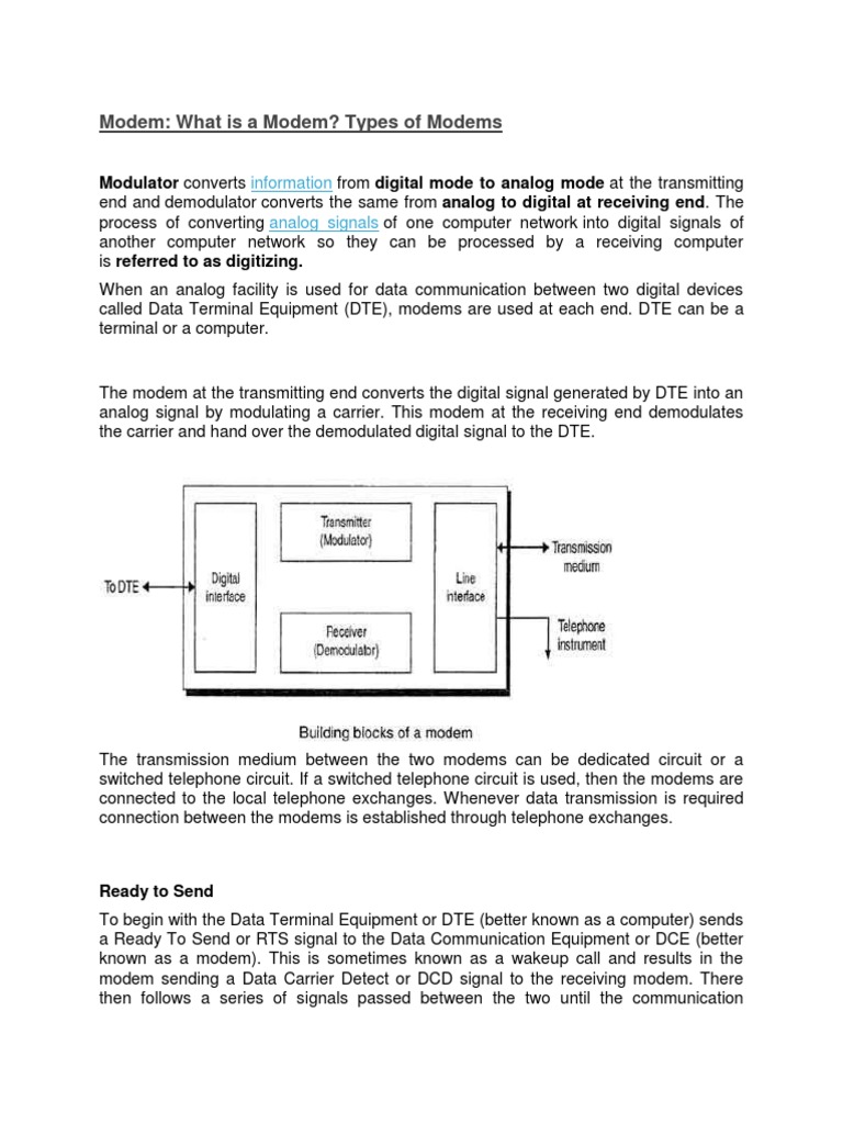 Modem: What Is A Modem? Types of Modems: Modulator Converts | PDF ...