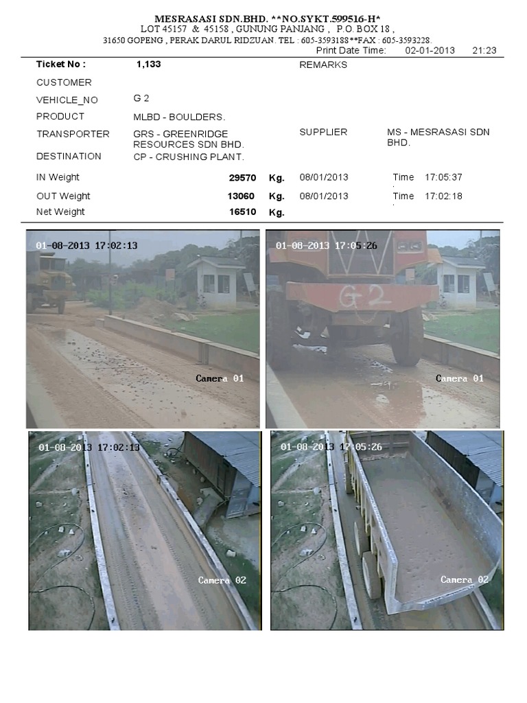 Weighbridge CCTV Ticket Print With Gross and Tare Vehicle Image | PDF